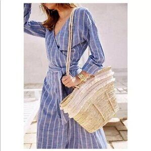 Sezane | Dresses | Sezane Robe Laurette Midi Dress Wrap Striped Blue ...